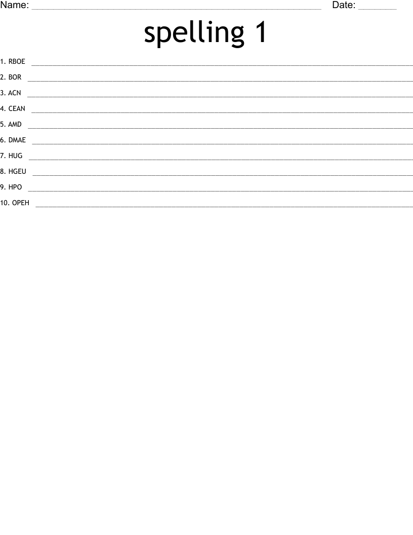spelling 1 Word Scramble - WordMint