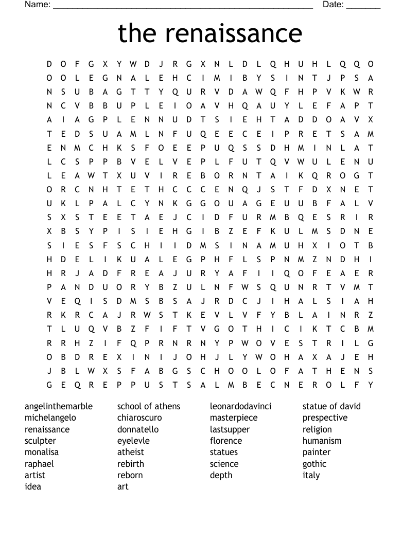 the renaissance Word Search - WordMint