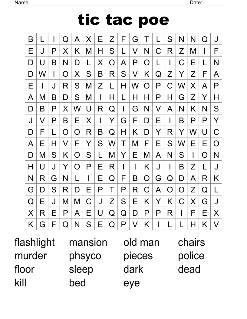 tic tac poe Word Search - WordMint
