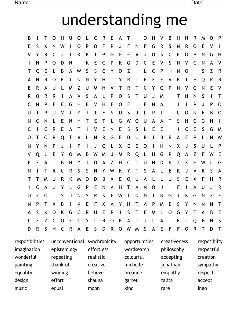 understanding me Word Search - WordMint