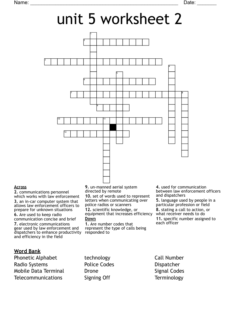 unit 5 worksheet 2 Crossword - WordMint