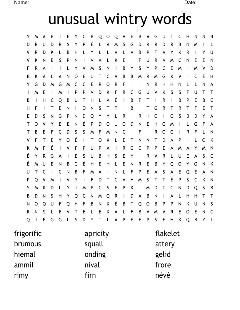 unusual wintry words Word Search - WordMint