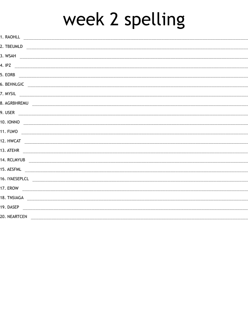 week 2 spelling Word Scramble - WordMint