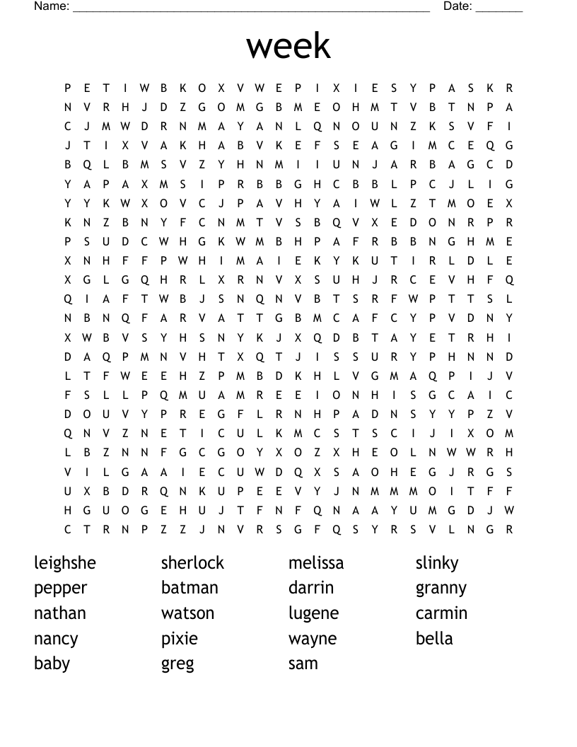 week Word Search - WordMint
