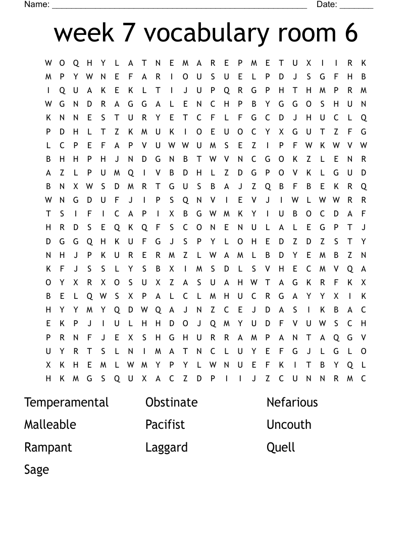 week 7 vocabulary room 6 Word Search - WordMint