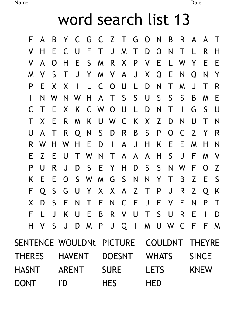 word search list 13 - WordMint